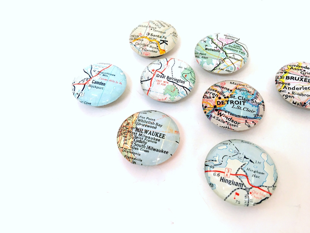 Vintage Map Magnet. Custom Map Magnet, Large Round Map Magnet, Map ...
