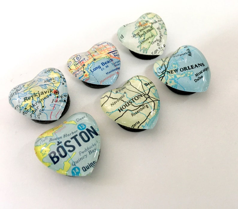 Custom Vintage Map Magnet. You Choose the Location. Heart Shaped Glass ...