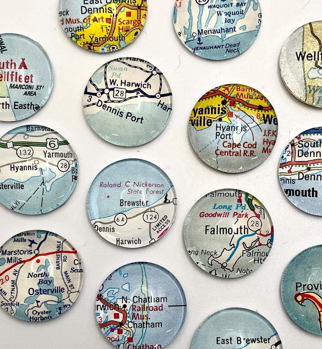 Cape Cod Vintage Map Magnets - Custom Magnet Set, Cape Cod MA Magnets ...