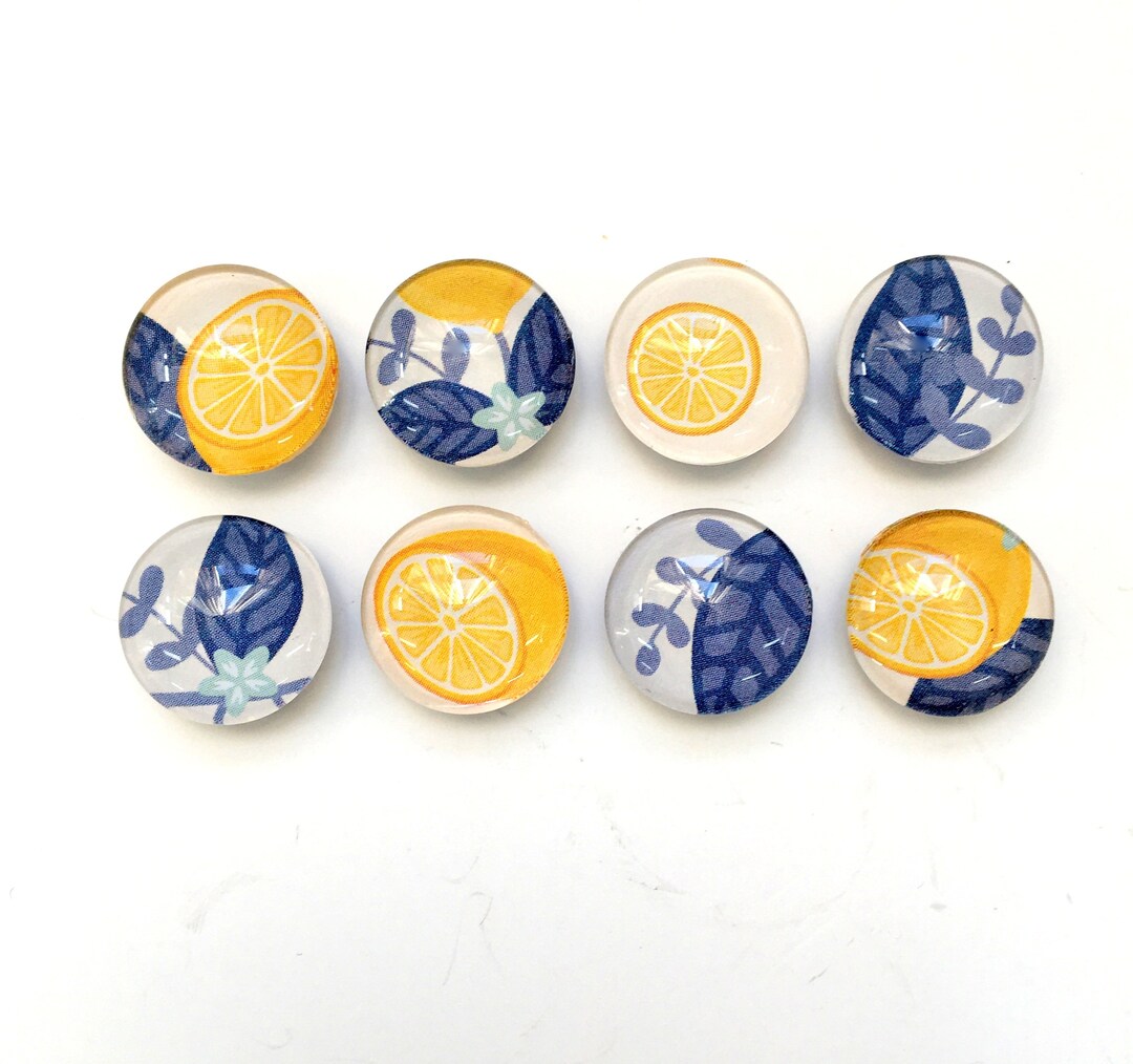 Lemon Magnet Set, Glass Magnets, Blue and Yellow, Fun and Colorful ...