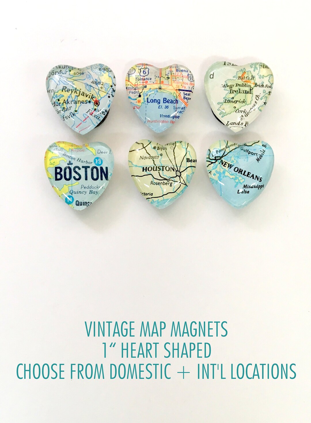 Custom Vintage Map Magnet. You Choose the Location. Heart Shaped Glass ...