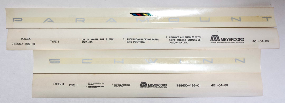 NOS 1984-1988 Vintage Schwinn Paramount FACTORY Water Slide Decals ...