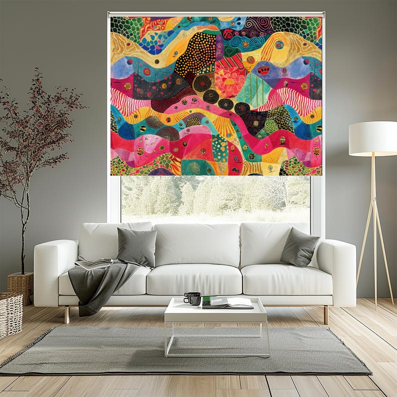 Colourful Abstract Roller Shades for Kitchen, Custom Modern Art Window ...
