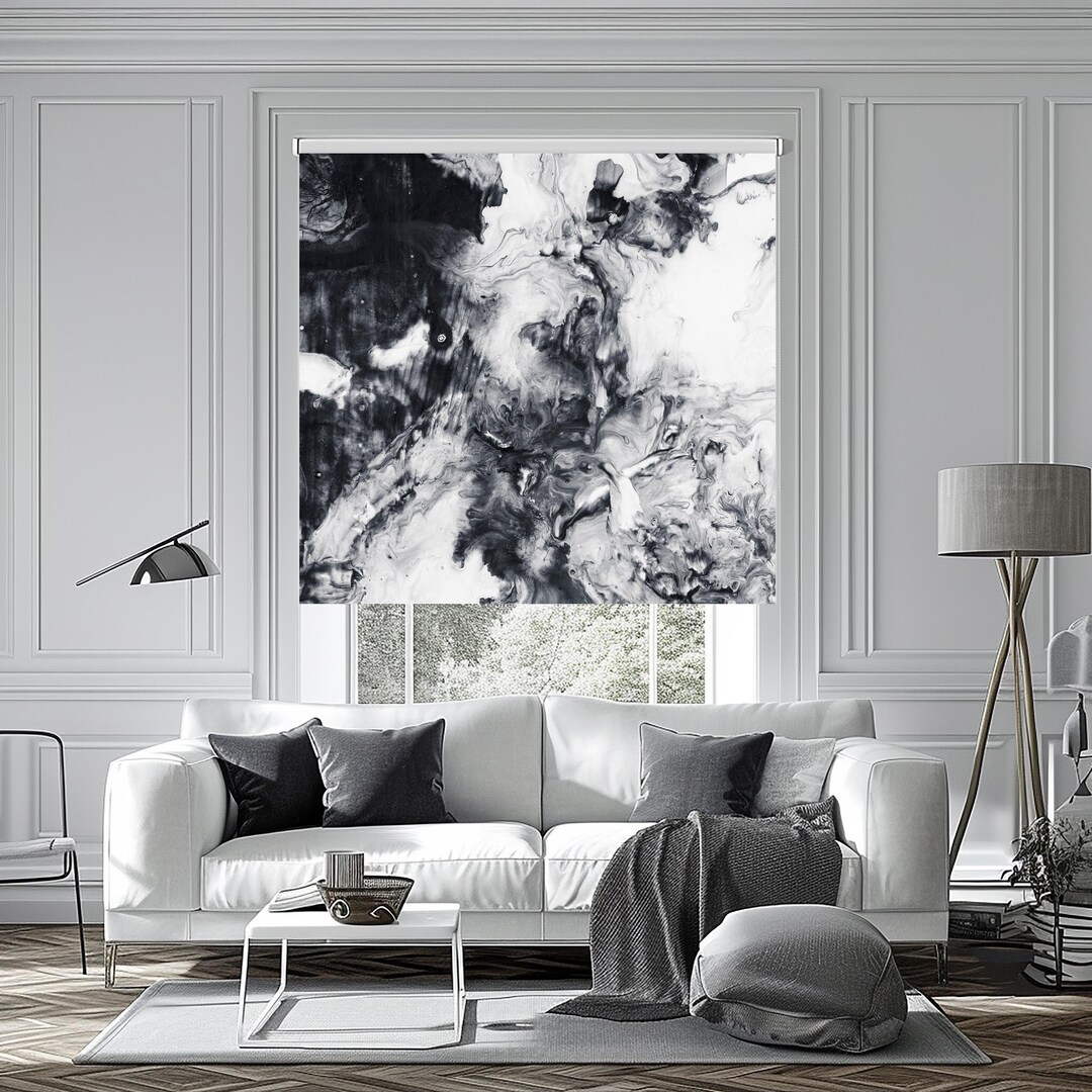 Black and White Roller Shades, Marble Roller Blinds for French Door ...