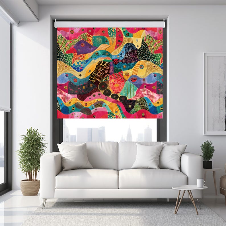 Colourful Abstract Roller Shades for Kitchen, Custom Modern Art Window ...