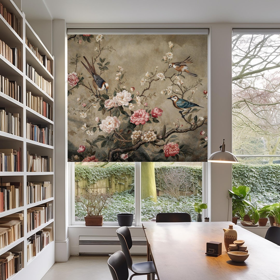 Chinoiserie Birds and Floral Roller Shade, Outdoor Window Shades ...