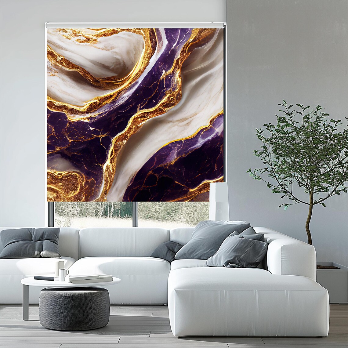 Purple and Gold Marble Roller Shades, Cordless Roller Shade for Kitchen ...