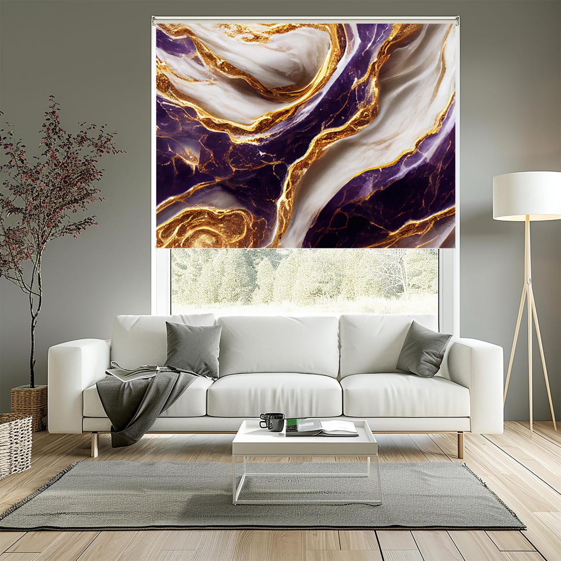 Purple and Gold Marble Roller Shades, Cordless Roller Shade for Kitchen ...
