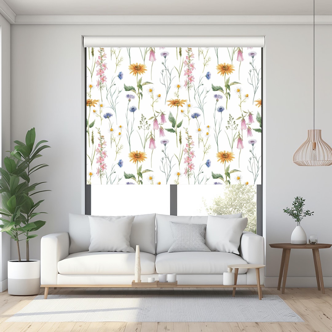 Wildflower Meadow Roller Shades for Kitchen, Custom Floral Window Blinds, Botanical Bliss Roller ...