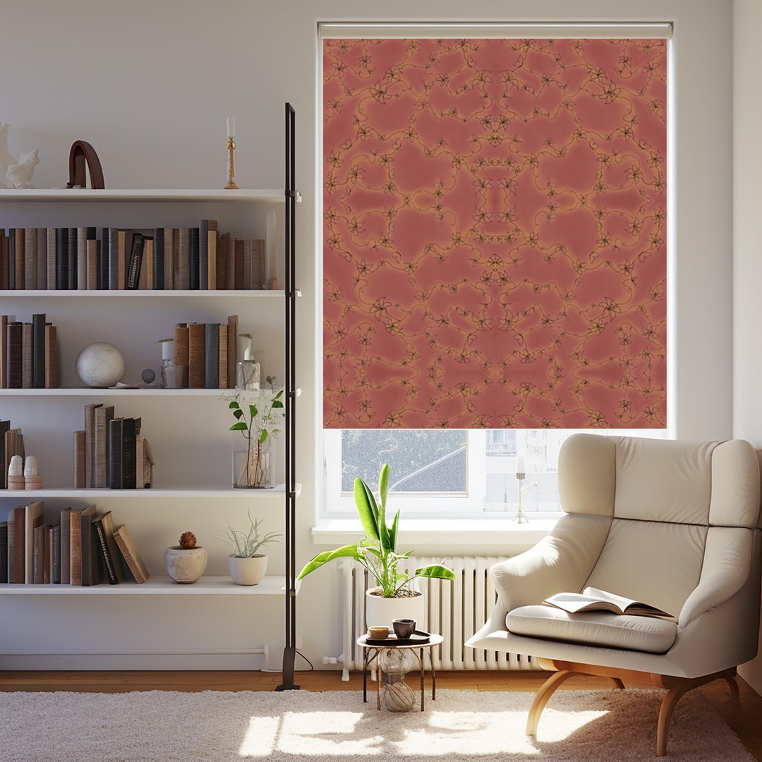 Dark Peach Floral Window Blinds, Vintage Roller Shades, Custom ...
