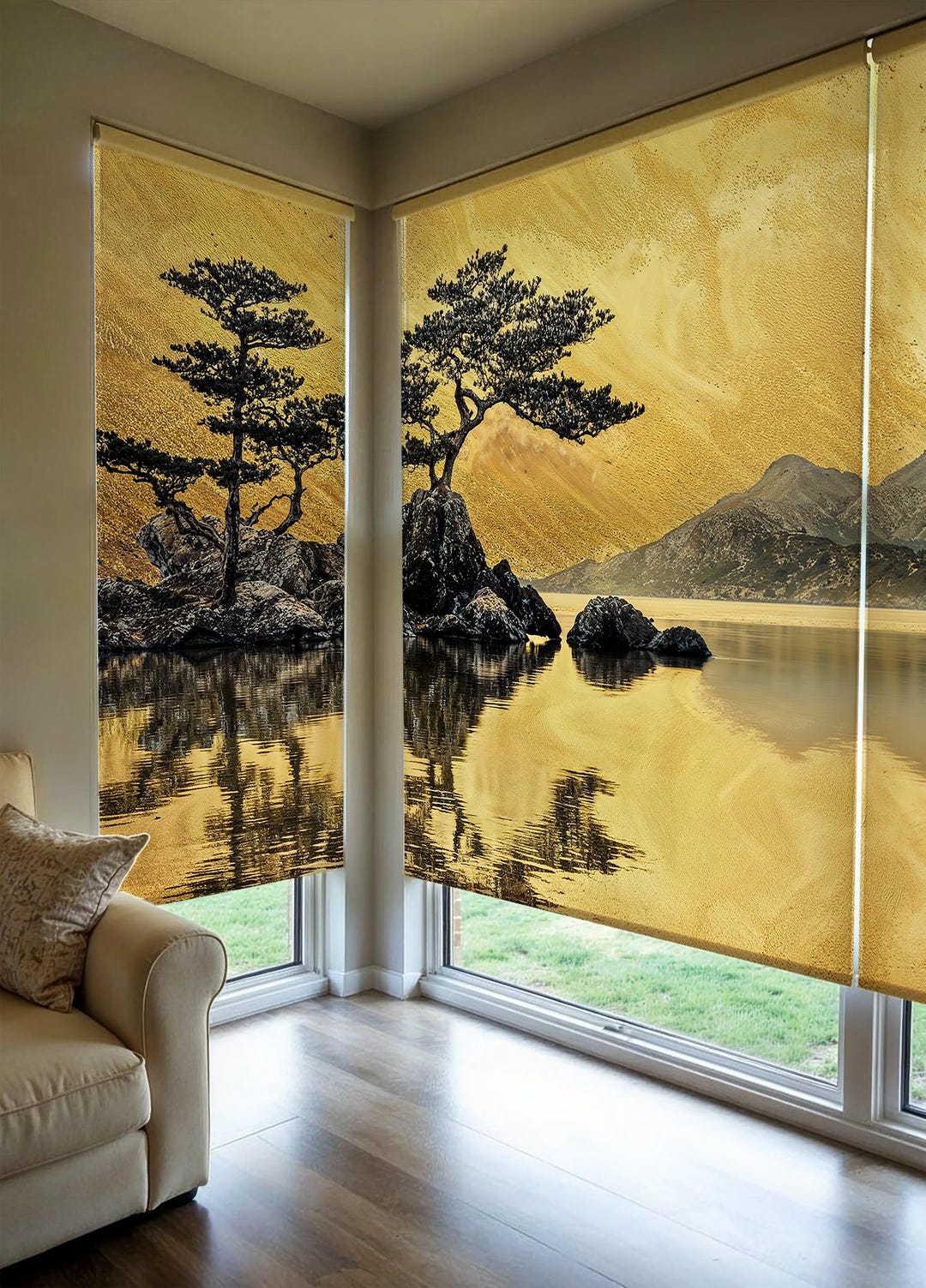 Black and Gold Chinoiserie Roller Blind, Japanese Roller Blind for ...