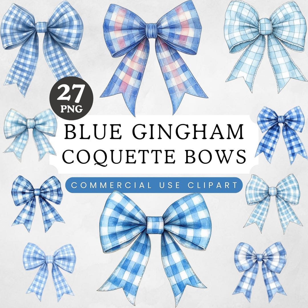Blue Gingham Bow PNG, Grandmillennial Coquette Style Clipart, Preppy ...