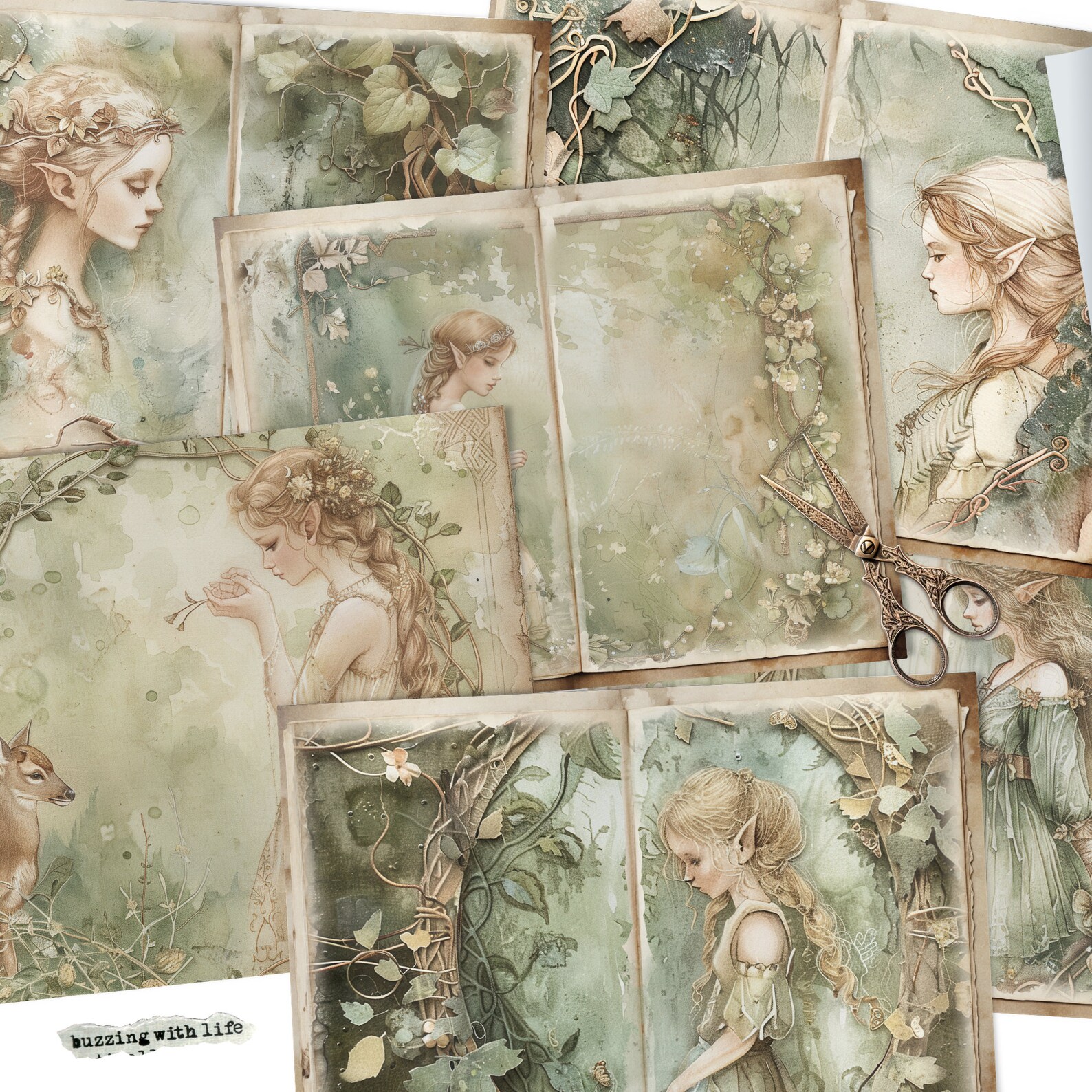 Elven Forest Theme Paper 6 Enchanted Elf Junk Journal Pages Digital ...