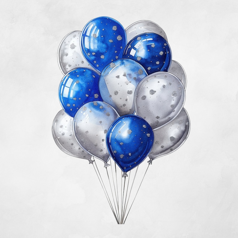 Royal Blue and Silver Balloons Clipart | Glitter Party Balloons PNG ...