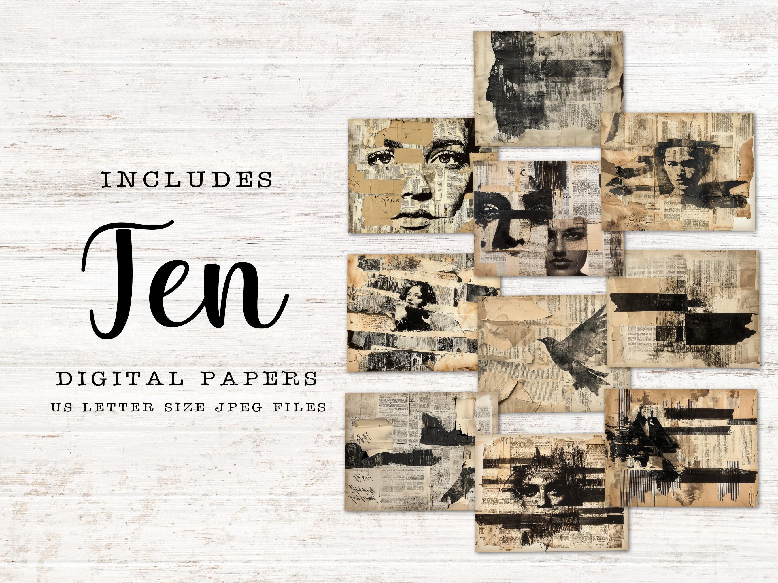 Filler Pages for Junk Journal, Black & White Collage Papers, 10 Digital ...