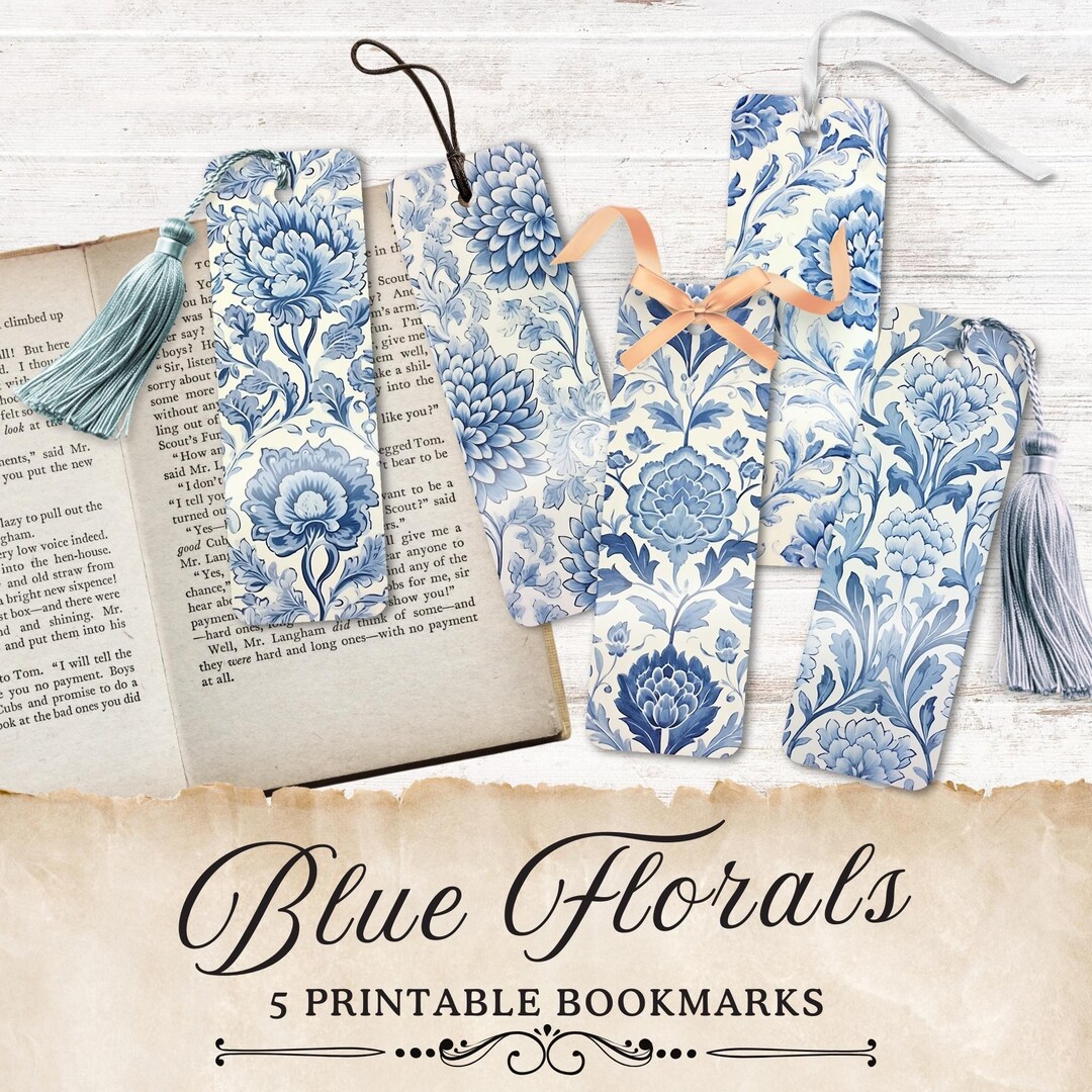 Grandmillennial Chic Printable Bookmarks, French Blue Toile De Jouy ...
