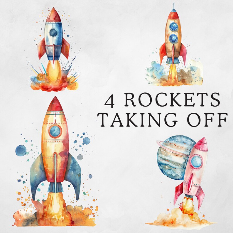 Astronaut and Rocket Clipart | Commercial Use | Watercolor Space Bundle ...