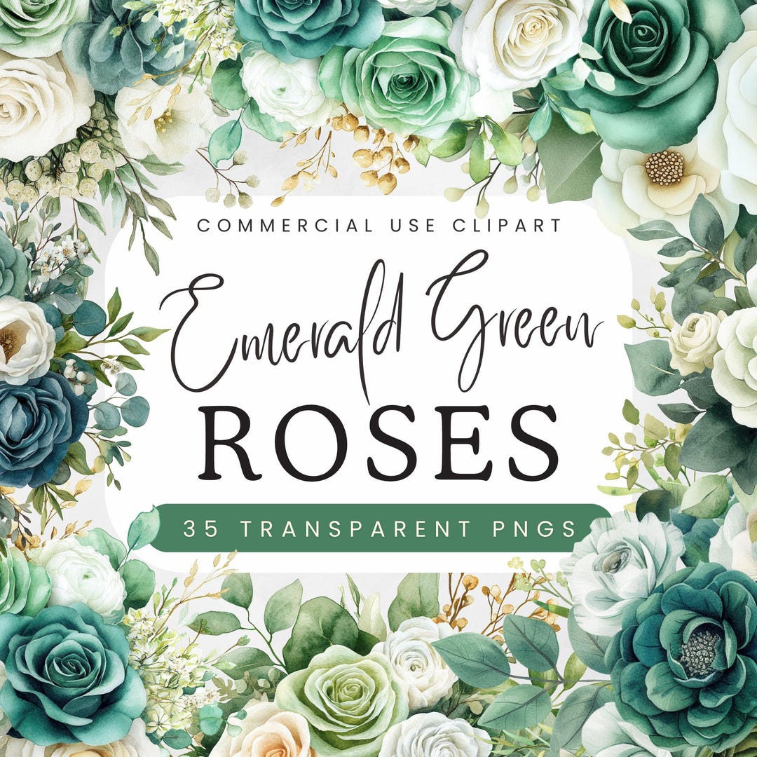 Emerald Green Roses PNG | Wedding & Bridal Watercolor Floral Clipart ...