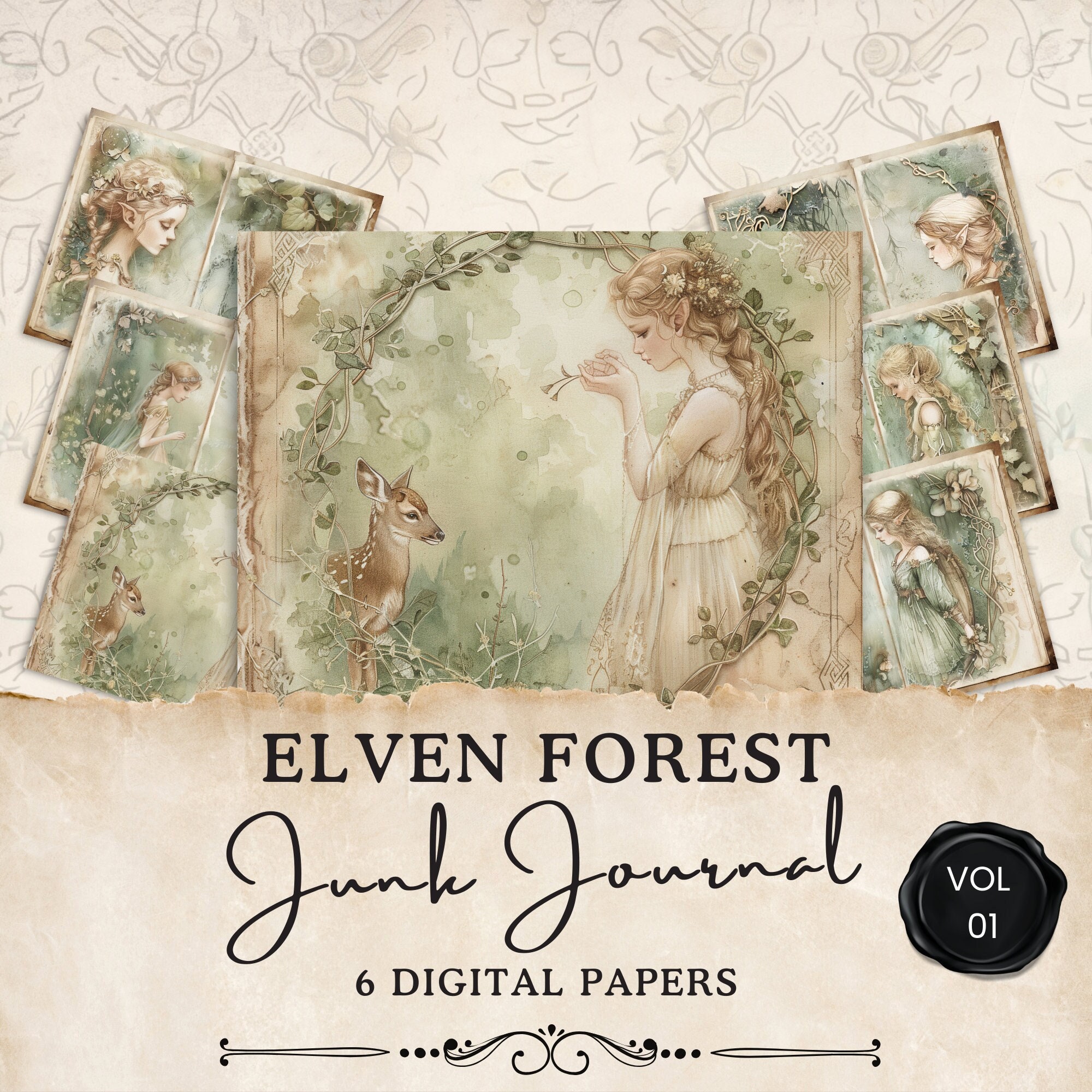 Elven Forest Theme Paper 6 Enchanted Elf Junk Journal Pages Digital ...