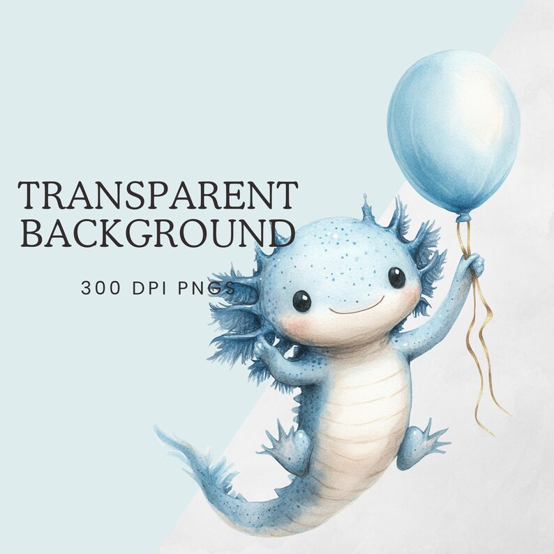 Axolotl Birthday PNG | Watercolor Clipart Bundle | Nursery Decor ...
