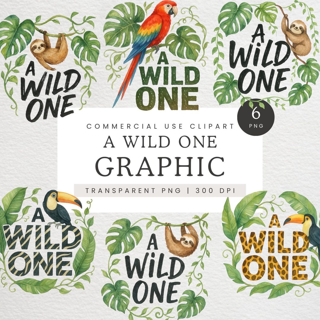 Wild One Safari Theme PNG, Safari Birthday Graphic, A Wild One Text ...