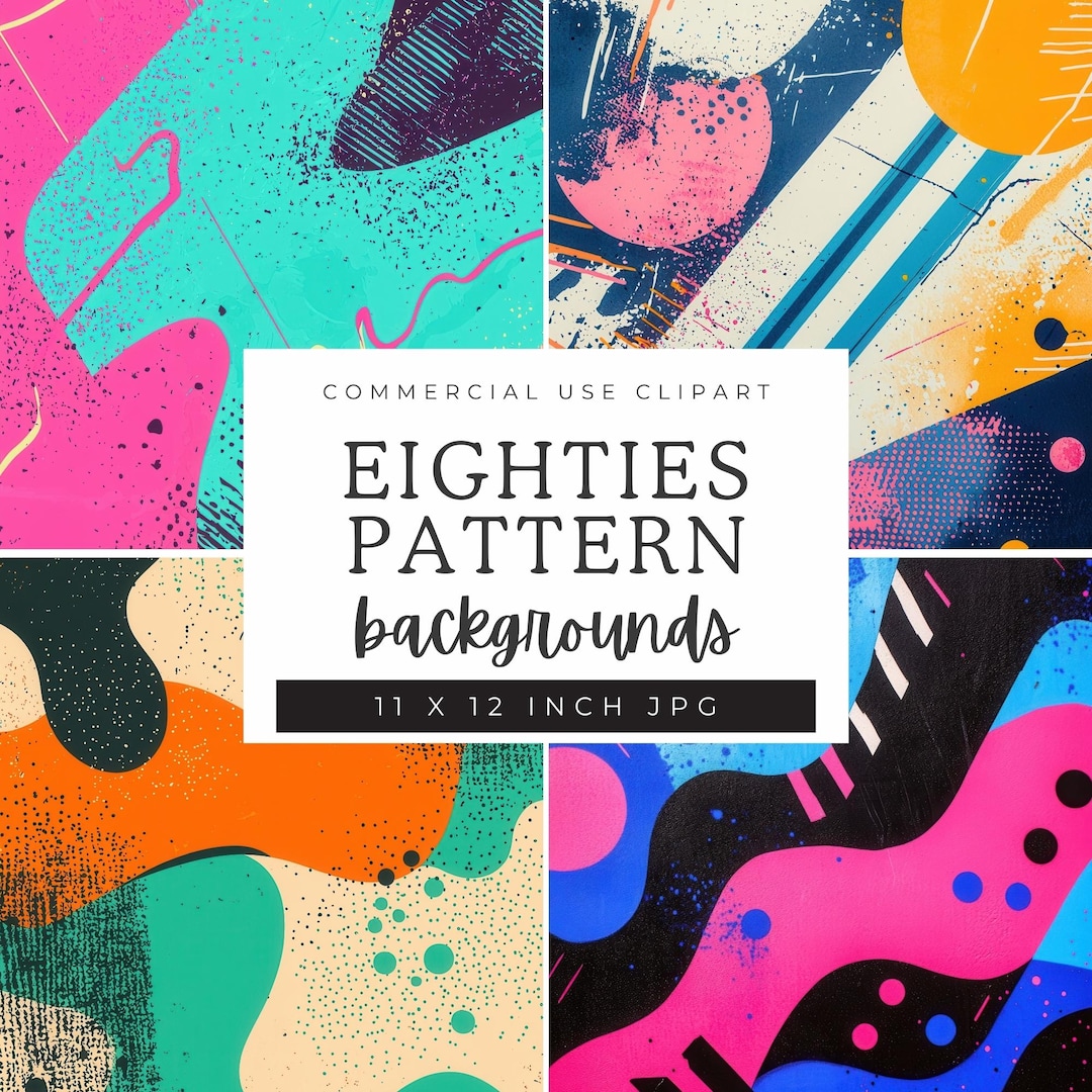 Retro 80s Digital Paper Pack, Neon Eighties Background Textures, Retro ...
