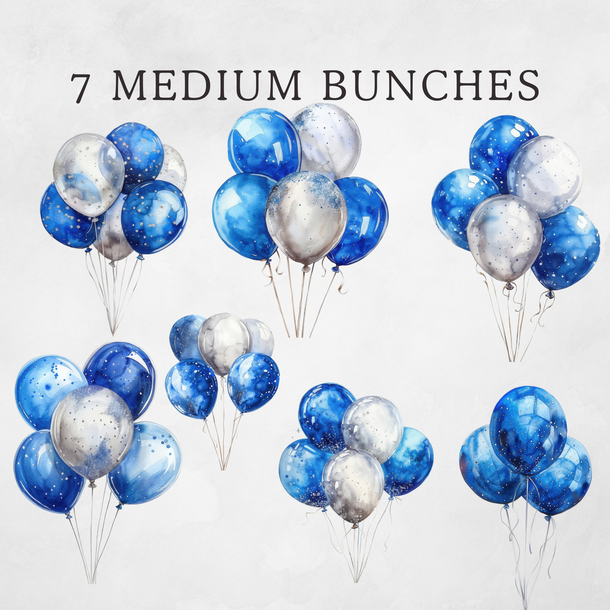 Royal Blue and Silver Balloons Clipart | Glitter Party Balloons PNG ...