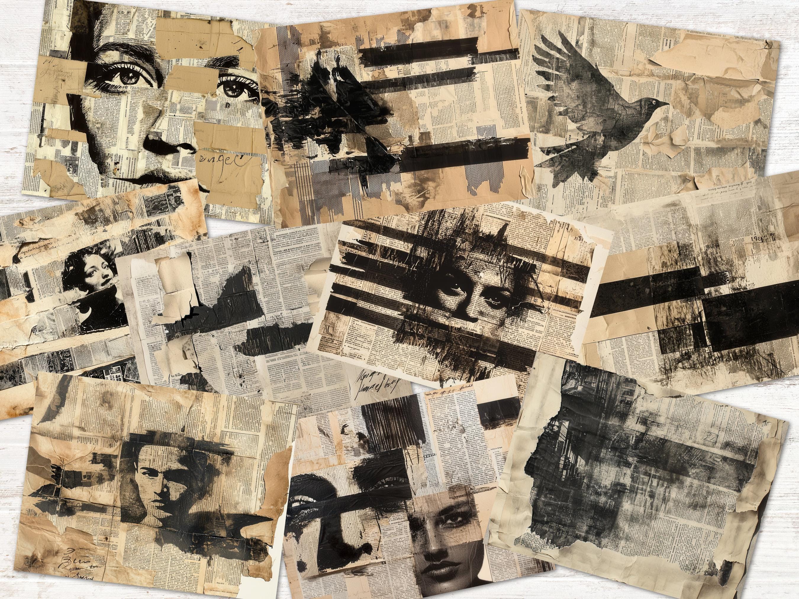 Filler Pages for Junk Journal, Black & White Collage Papers, 10 Digital ...