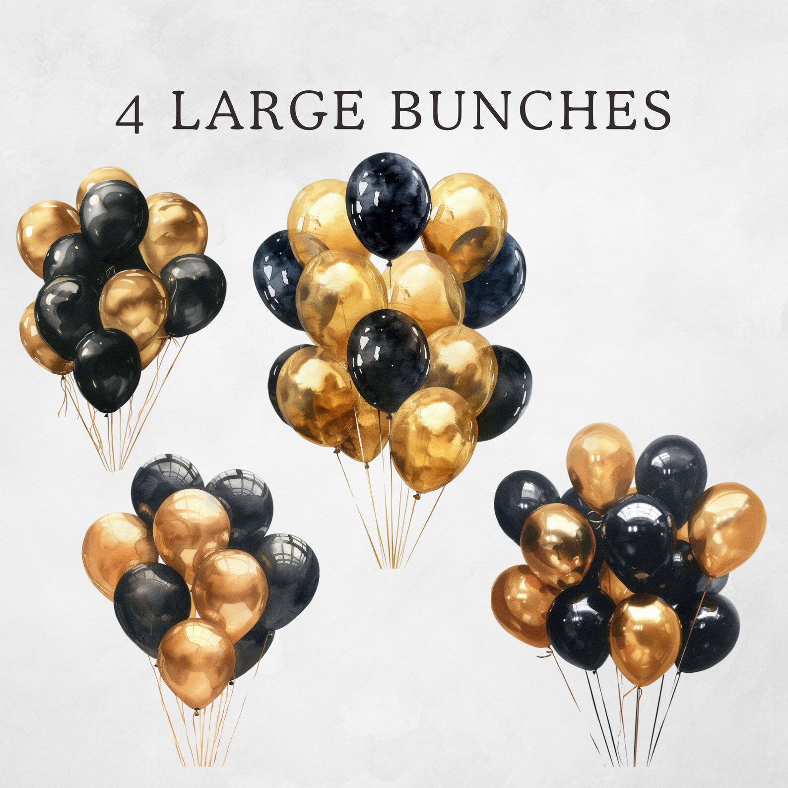Black and Gold Balloon Clipart | Birthday Glitter Png | Black & Gold ...