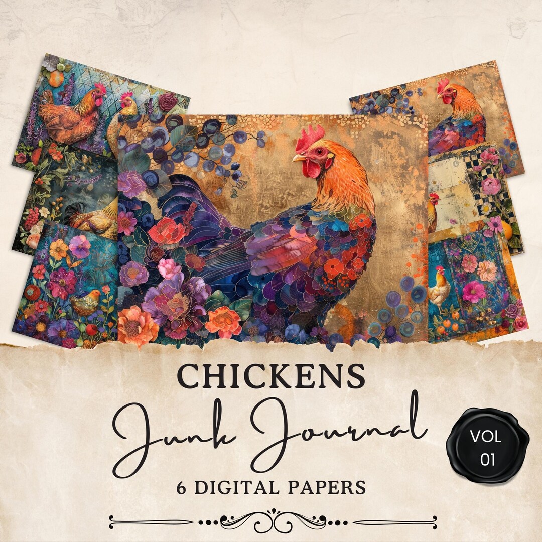 Chicken Junk Journal Printable Papers | 6 Digital Pages | Floral ...