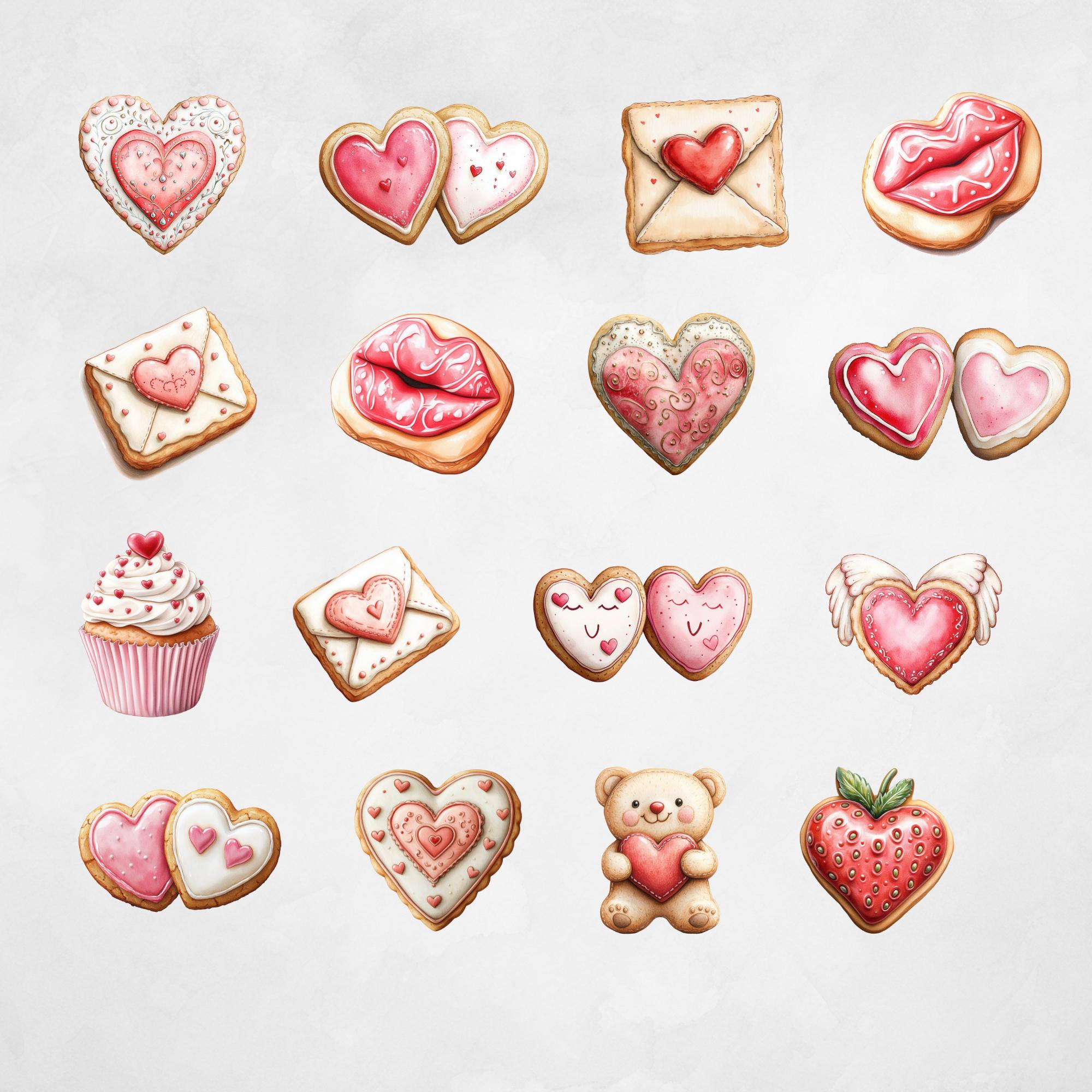 Valentine's Day Cookies Clipart, Cute Watercolor Valentine Graphics ...