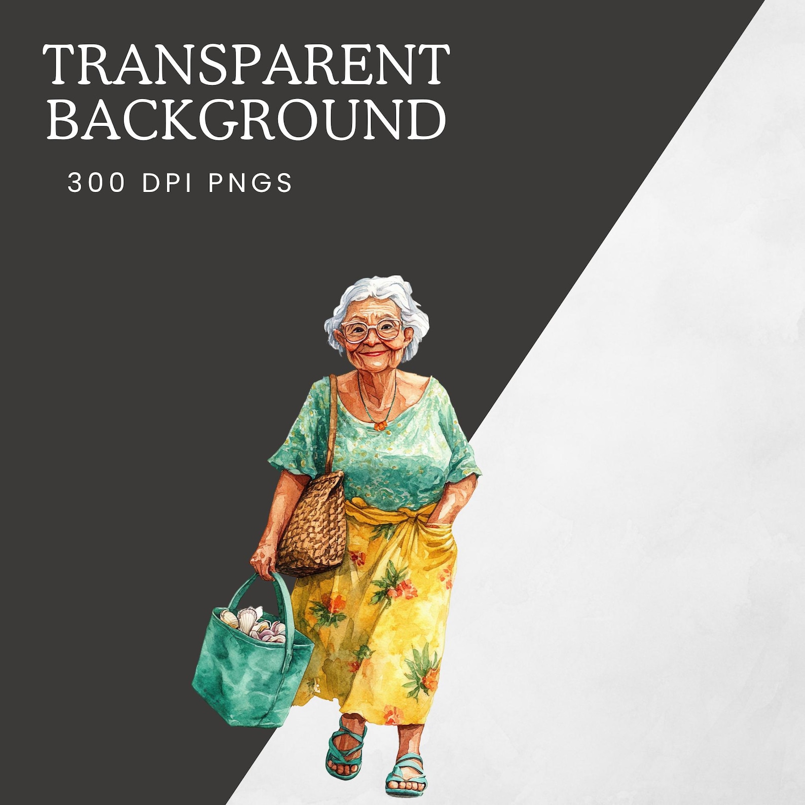 Old Lady Beach Clipart, Funny Grannies PNG, Athletic Grandmother Clip ...