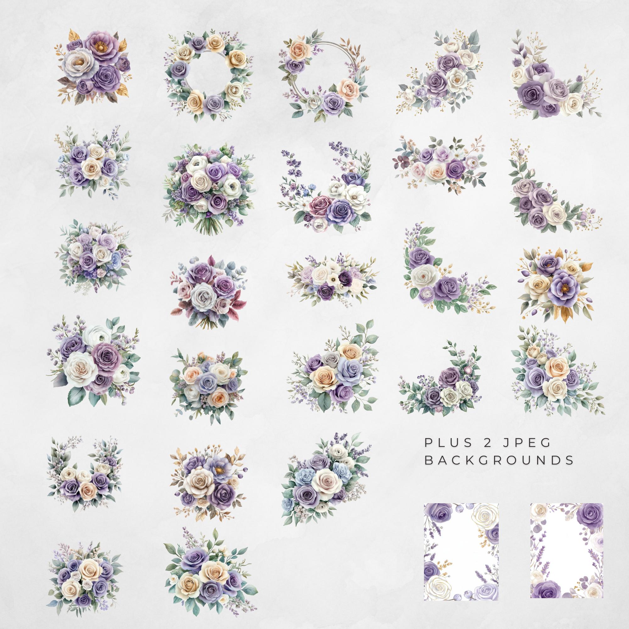 Lavender Roses Clipart | Wedding & Bridal Watercolor Floral Png ...