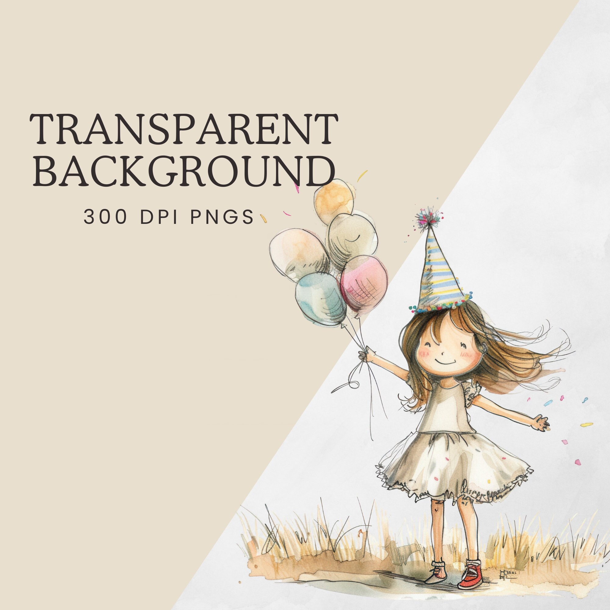 Birth Day Girl PNG Balloons and Party Hat Pastel Drawing Clipart ...