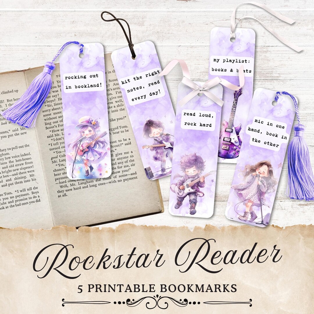 Rockstar Printable Bookmark, Kawaii Music Bookmark, Cute Kids Singing ...