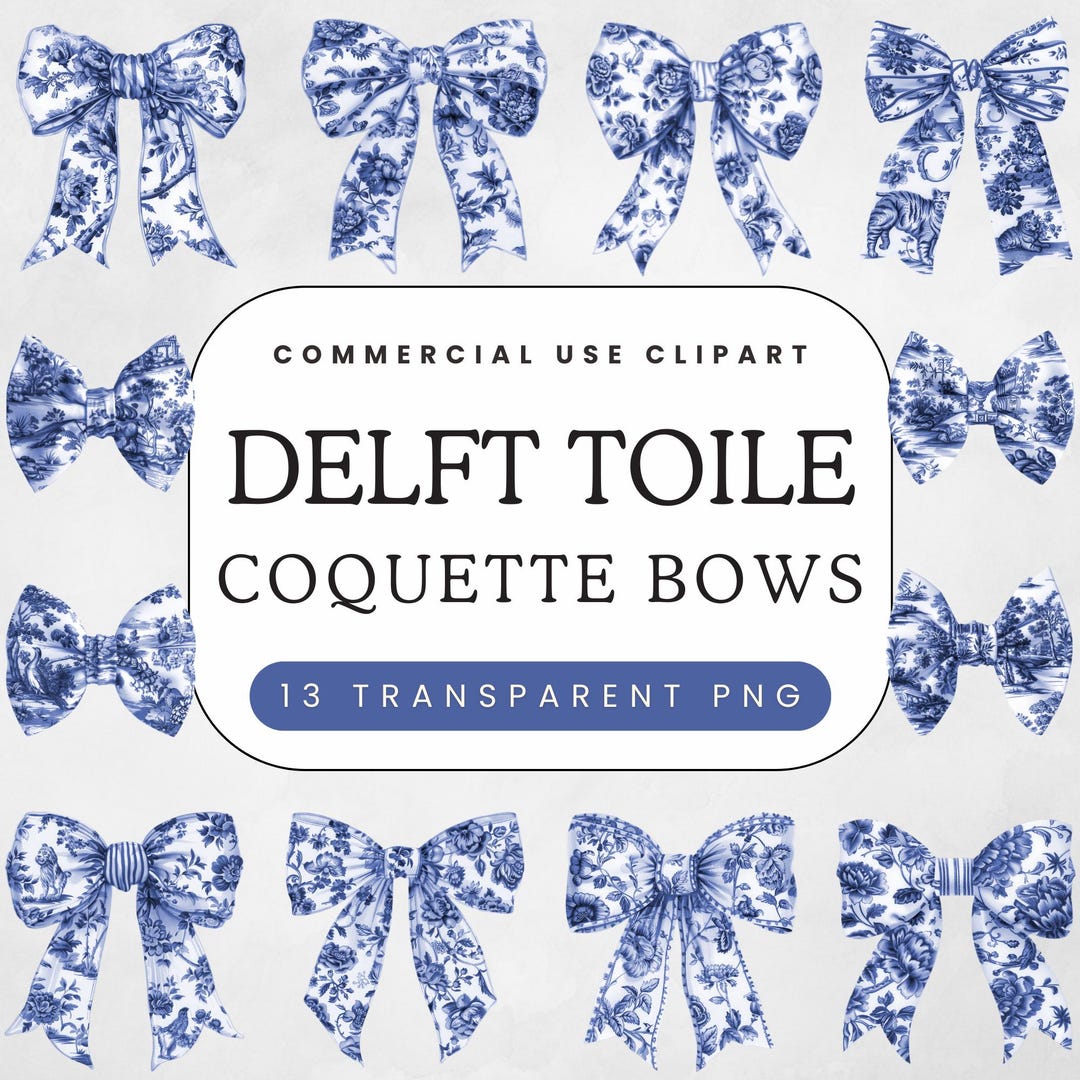 Delft Blue Toile Bow Clipart | Light Pastel Vintage French Toile De ...