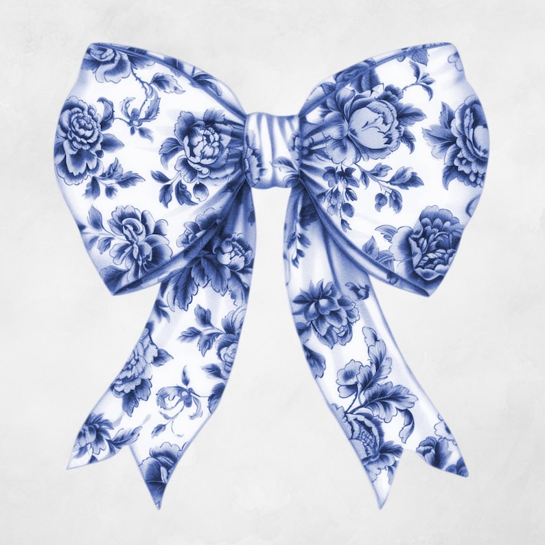 Delft Blue Toile Bow Clipart | Light Pastel Vintage French Toile De ...