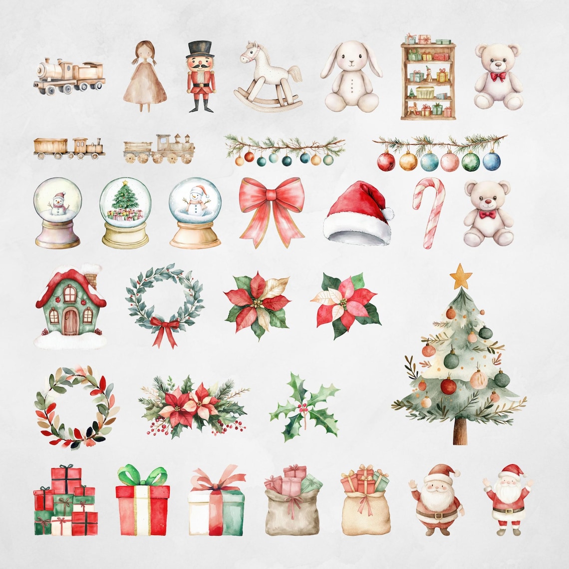 Santa Workshop Clipart, Christmas Watercolor PNG, Xmas Santa Claus ...