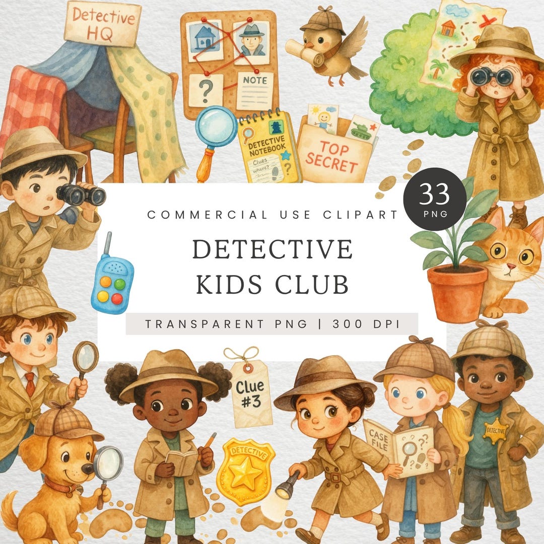 Detective Clip Art, Kids Mystery Clipart, Detective Badge PNG, Cute ...