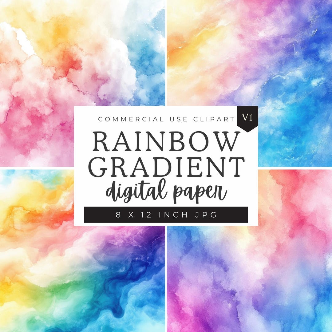 Rainbow Gradient Digital Paper, Pastel Rainbow Texture Patterns, Watercolour Cloud Backgrounds ...