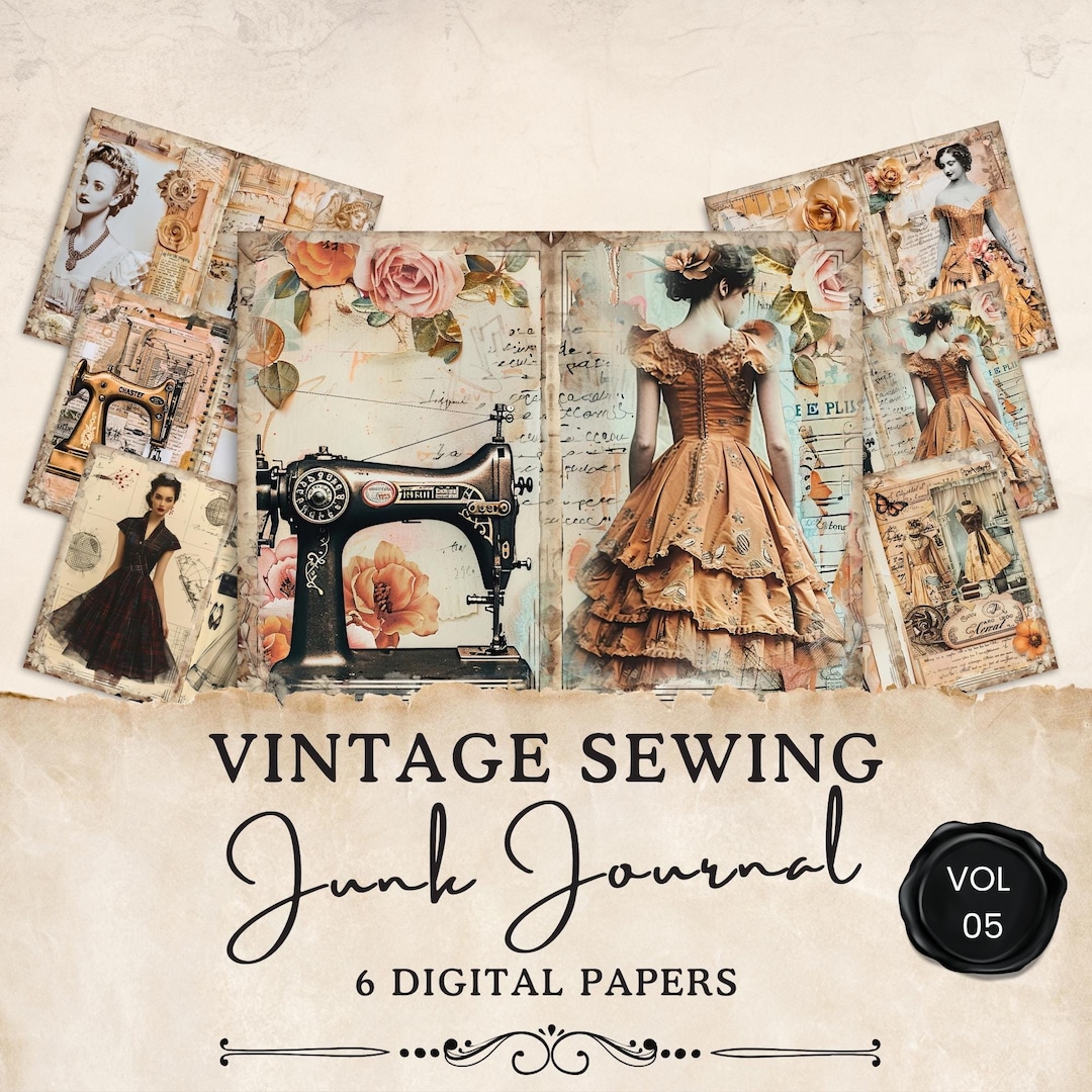 Sewing Theme Printable Junk Journal | 6 Sewing Journal Pages | Digital ...