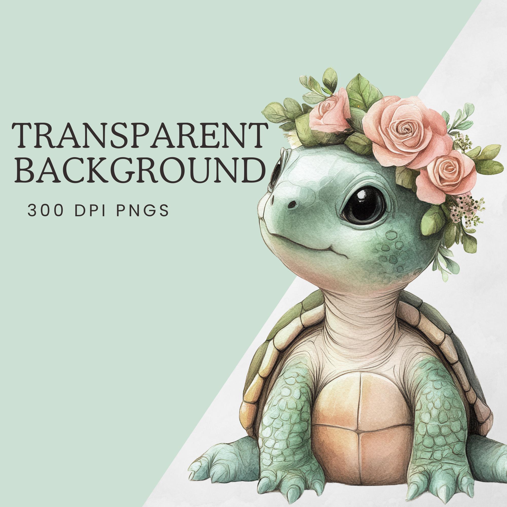 Baby Turtle With Flowers Clipart, Watercolor Sea Turtles Nursery Art ...