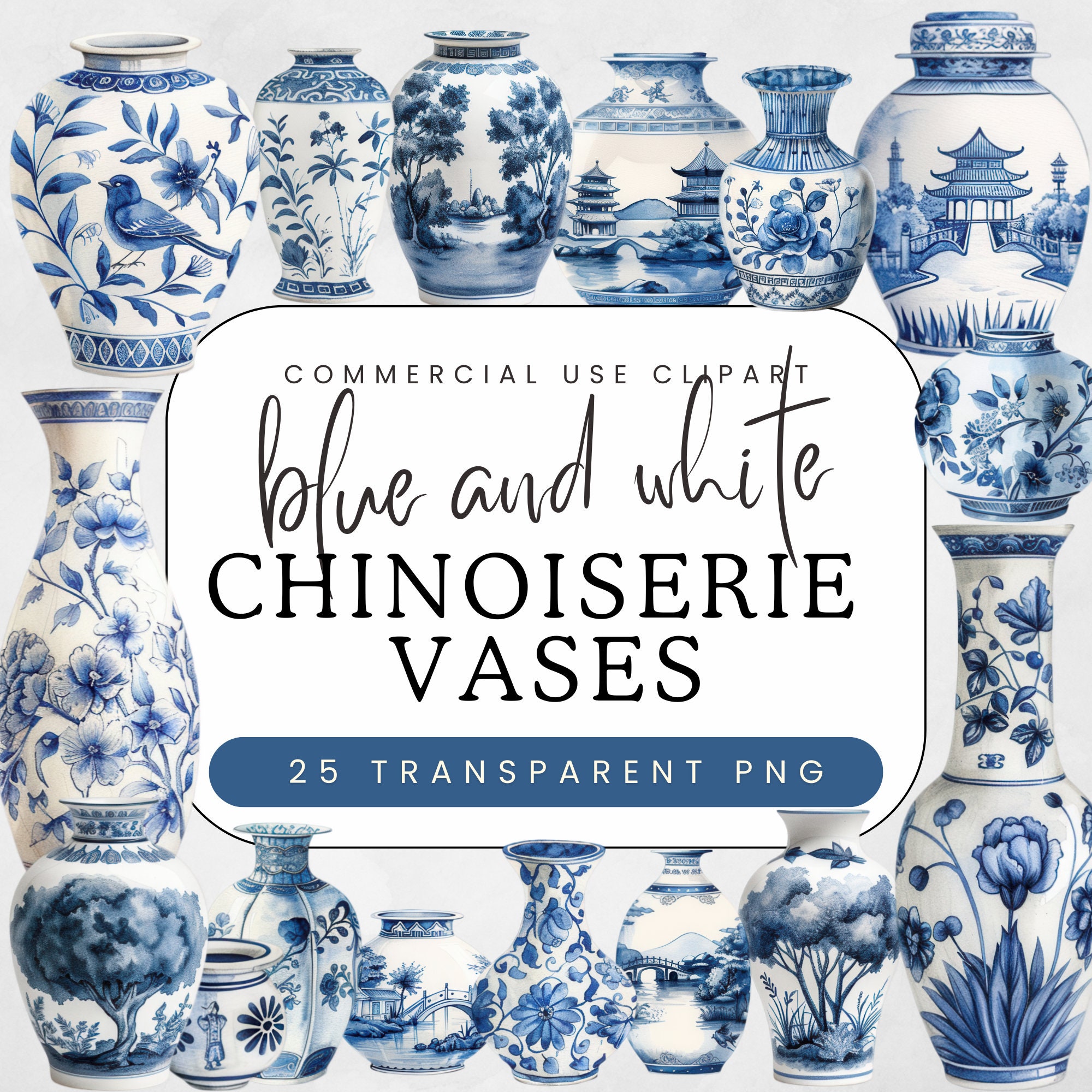 Chinoiserie Vase Clipart | Watercolour PNG | Digital Design Elements ...
