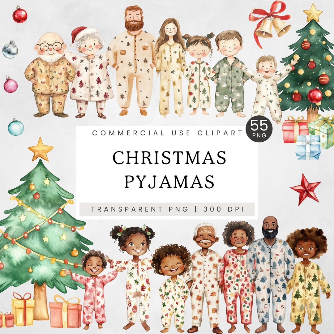 Christmas Pajamas Clipart, Watercolor Xmas Santa Claus PNG, Sweet ...