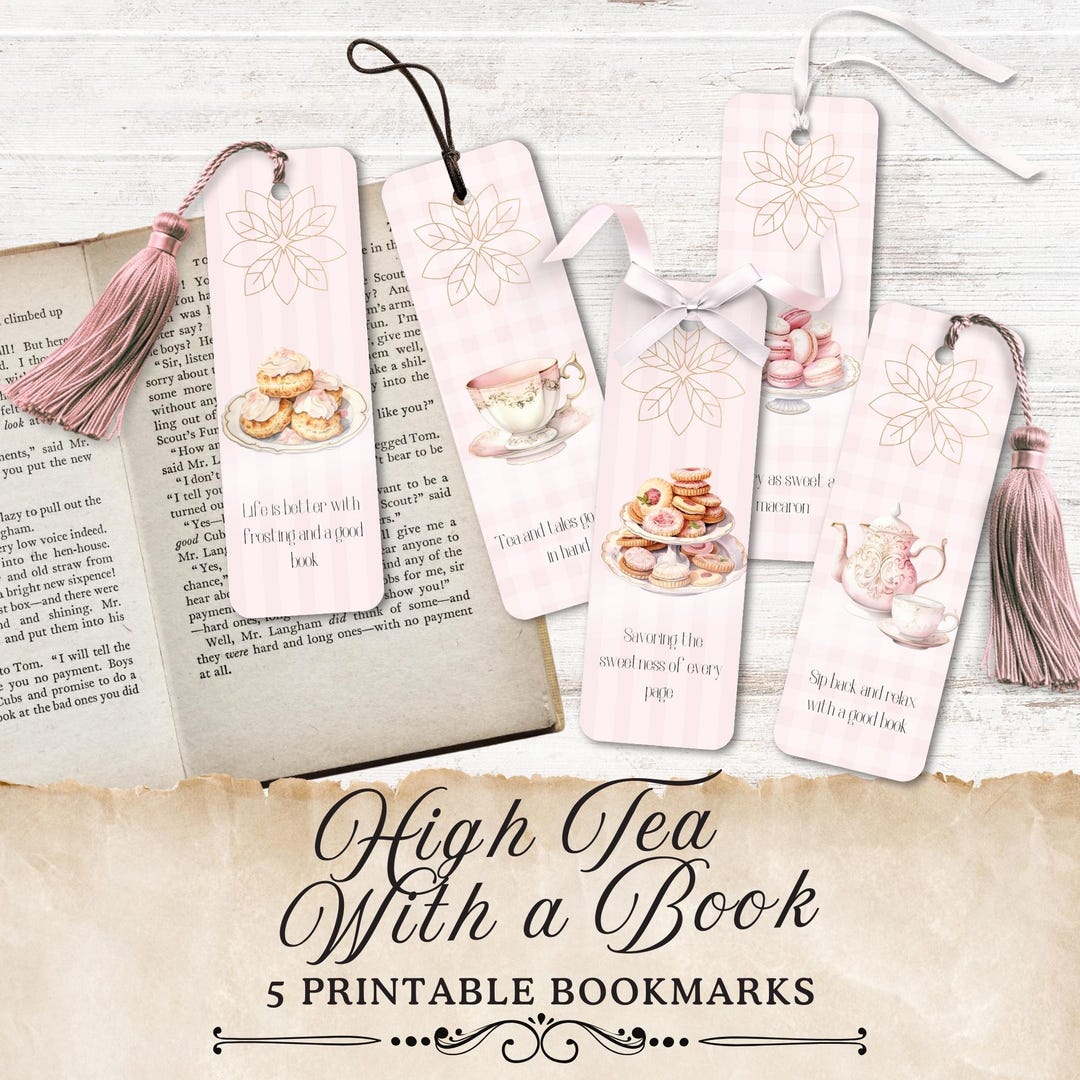Coquette Printable Bookmark, Cute Pastel High Tea and Books Bookmarks ...