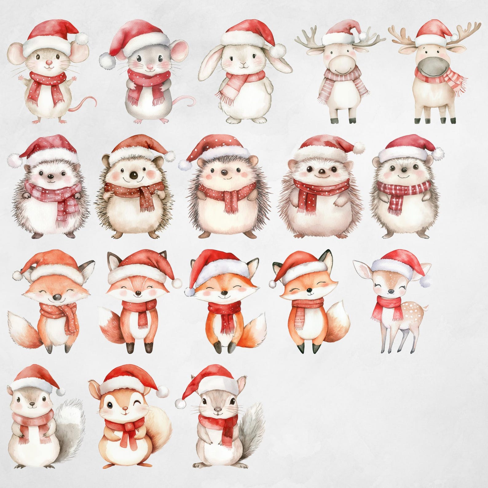Watercolor Cute Christmas Woodland Animals Clipart Download, Holiday ...