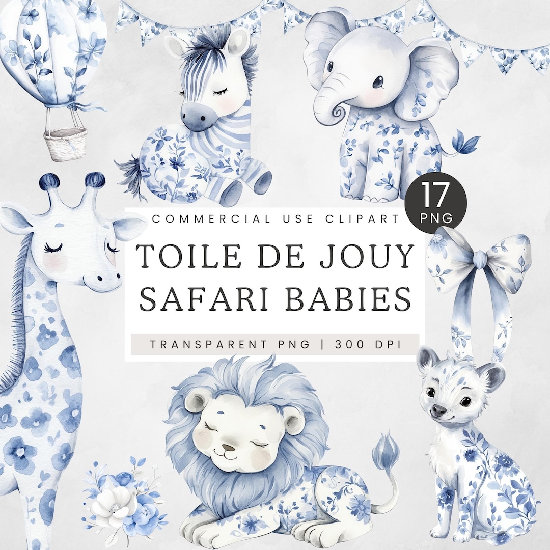 Safari Toile Clipart, Baby Shower Toile De Jouy Clip Art, Cute Baby ...