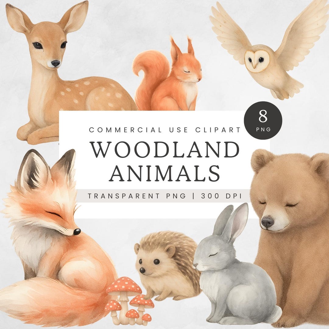 Woodland Creatures Clipart Pack, Sleepy Baby Animals Clip Art, Fox Bear ...