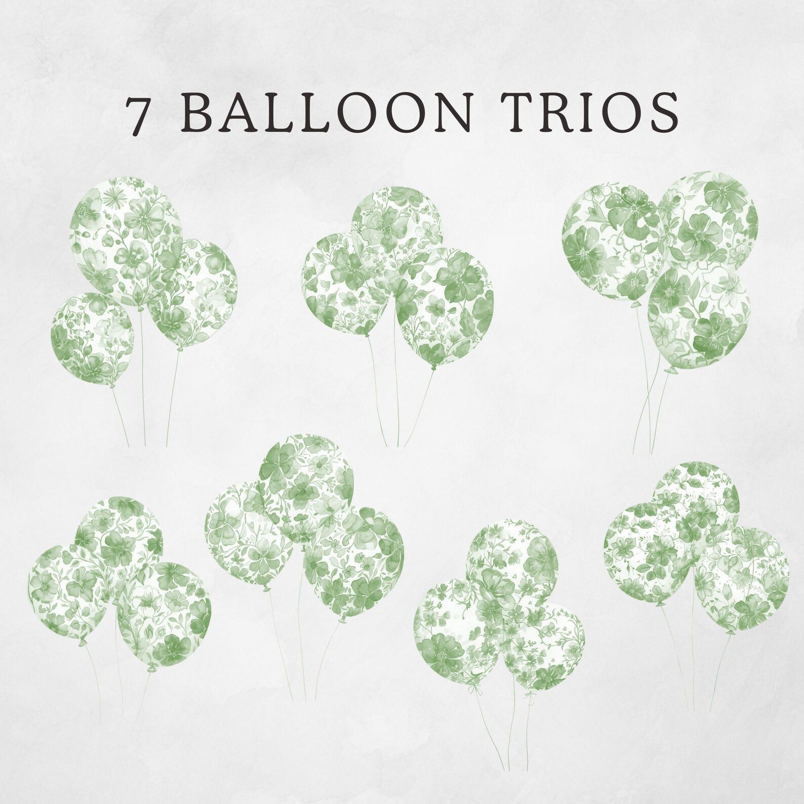 Sage Green Toile Balloons Clipart Pack | Baby Shower Toile De Juoy PNG ...