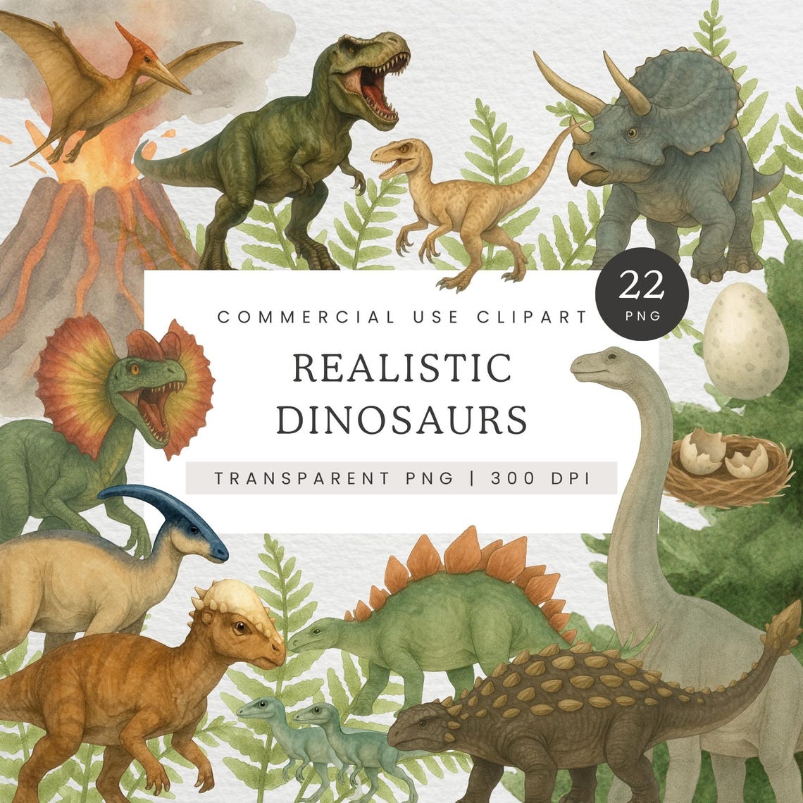 Realistic Dinosaur PNG, Watercolor Realistic Dinosaur Clip Art, T-rex ...